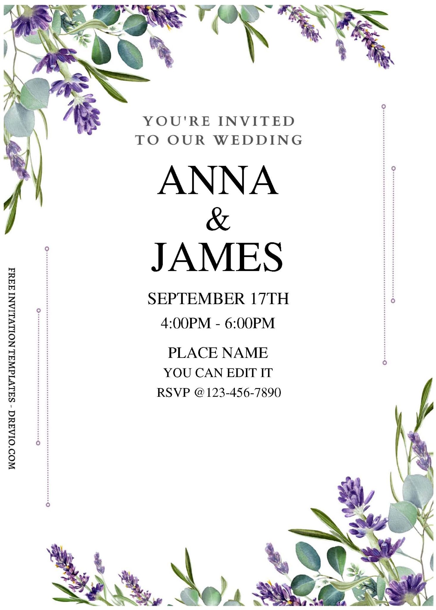 (Free Editable PDF) Love Devotion Lavender Wedding Invitation Templates