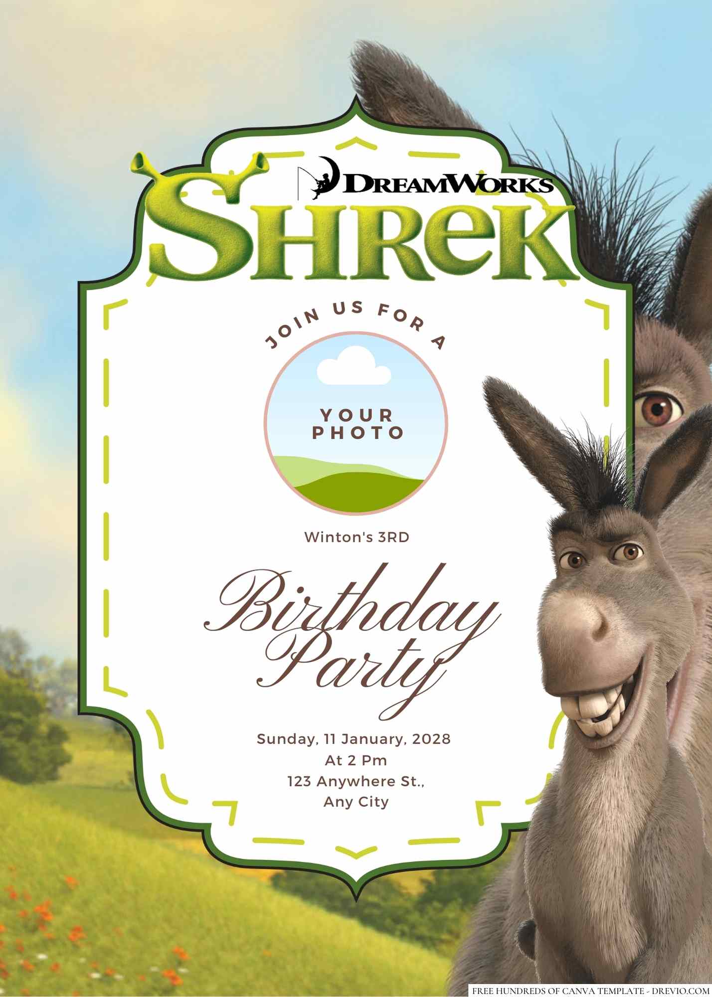 22+ Donkey Shrek Canva Birthday Invitation Templates