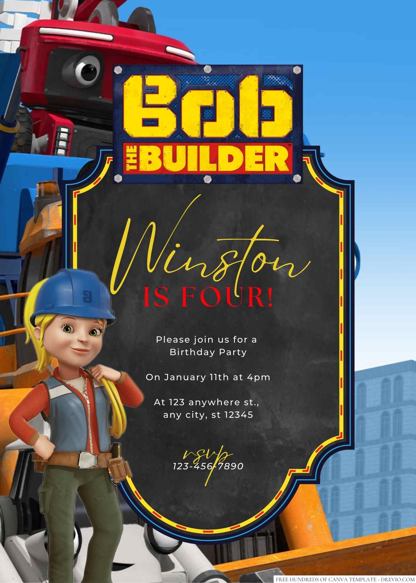 18+ Bob the Builder Canva Birthday Invitation Templates