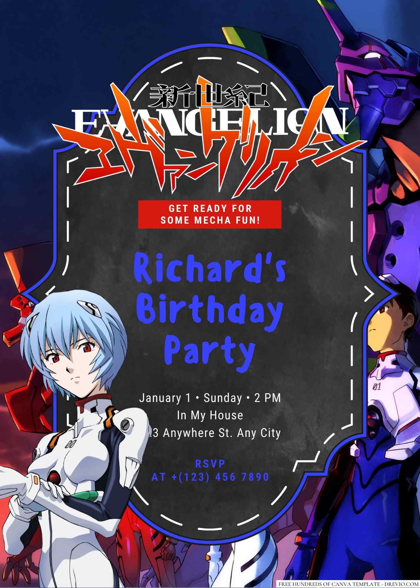 16+ Neon Genesis Evangelion Canva Birthday Invitation Templates