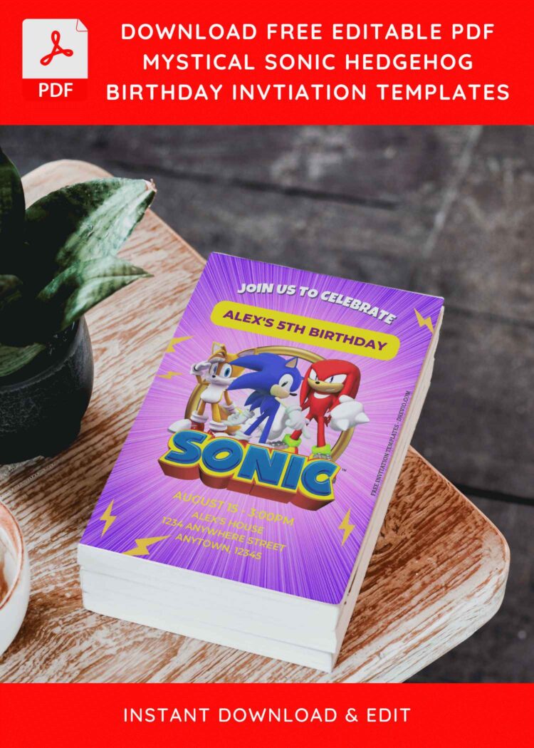 (Free Editable PDF) Mystical Sonic The Hedgehog Birthday Invitation ...