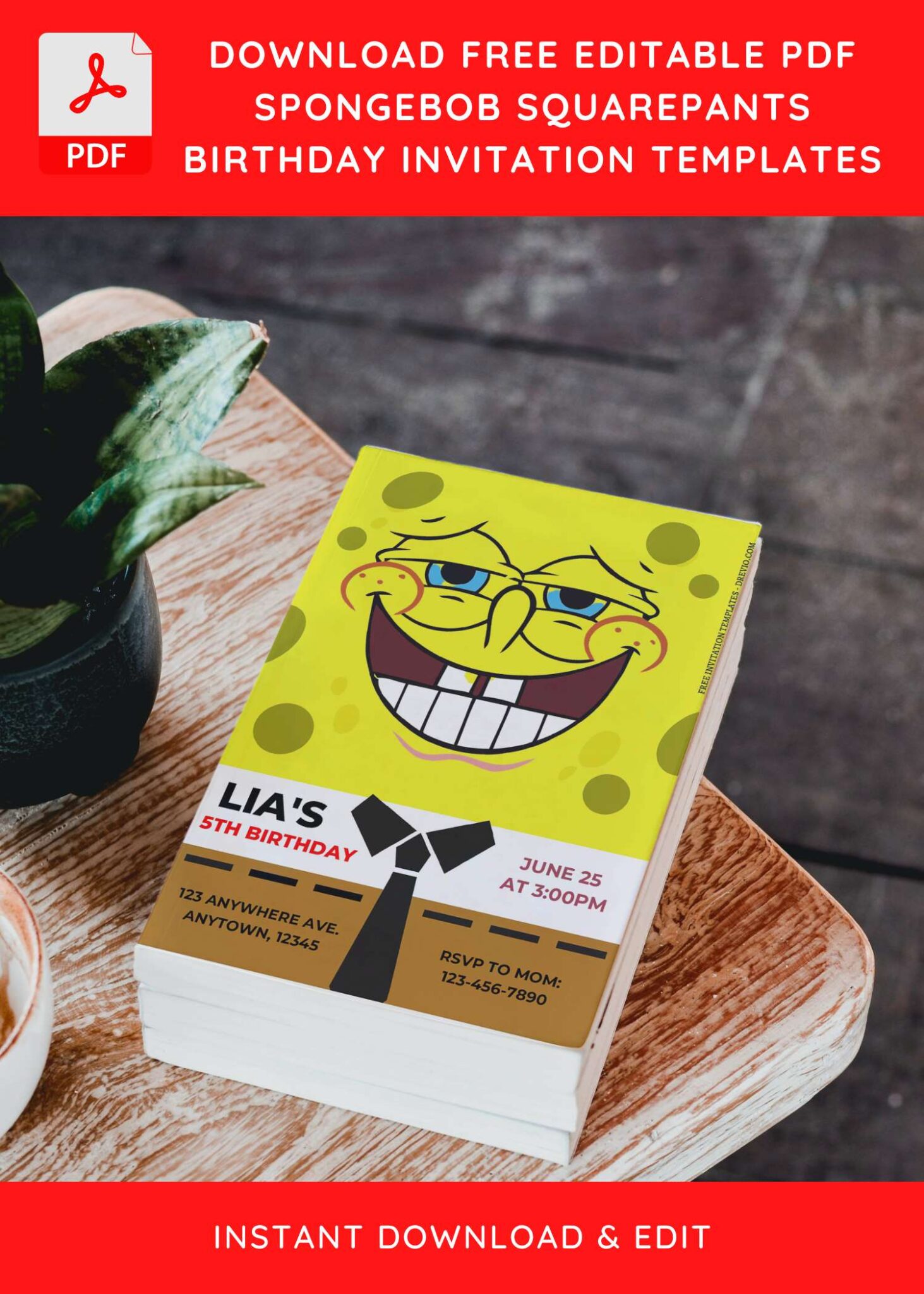 (Free Editable PDF) Playful SpongeBob SquarePants Birthday Invitation ...