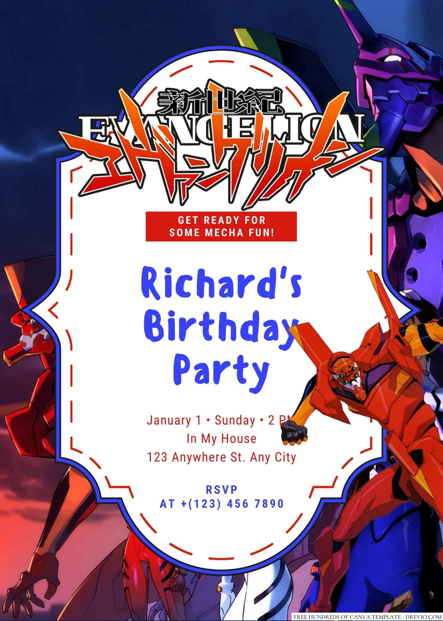 16+ Neon Genesis Evangelion Canva Birthday Invitation Templates