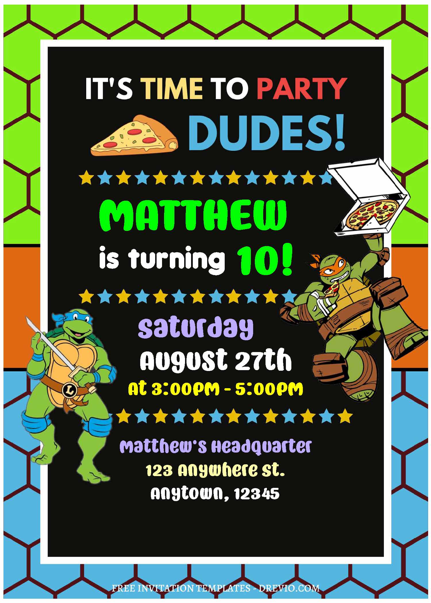 (Free Editable PDF) Epic Mutant Mayhem TMNT Birthday Invitation Templates