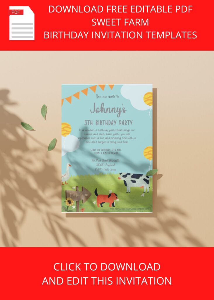 FREE Editable PDF - Sweet Farm Birthday Invitation Templates