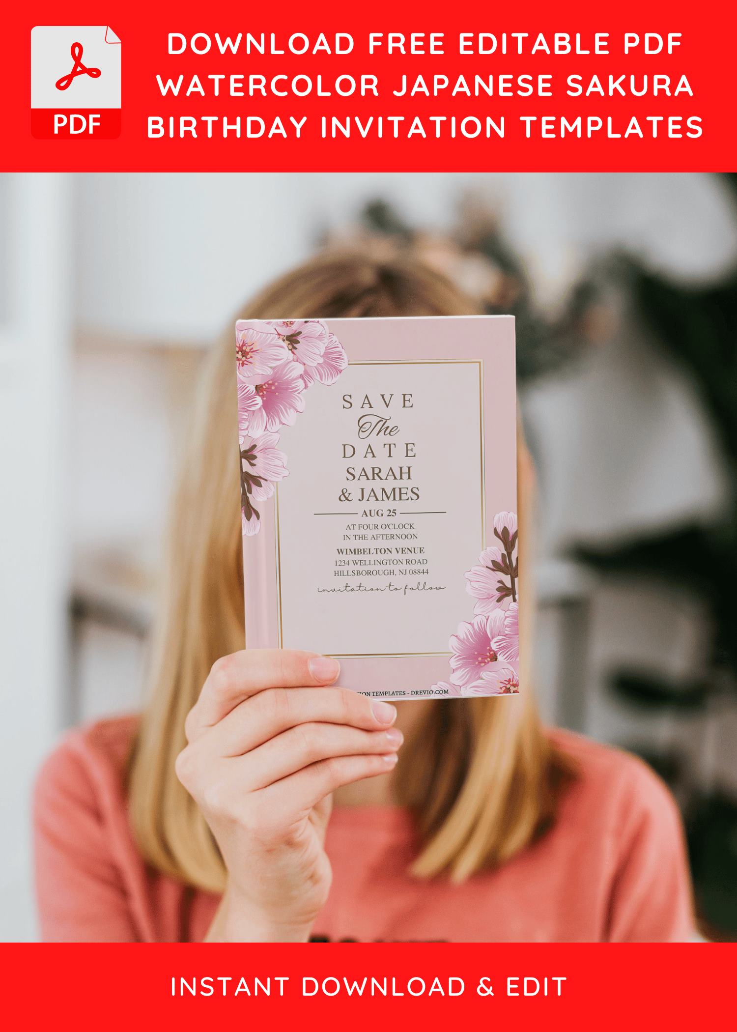 (Free Editable PDF) Charming Pastel Sakura Wedding Invitation Templates