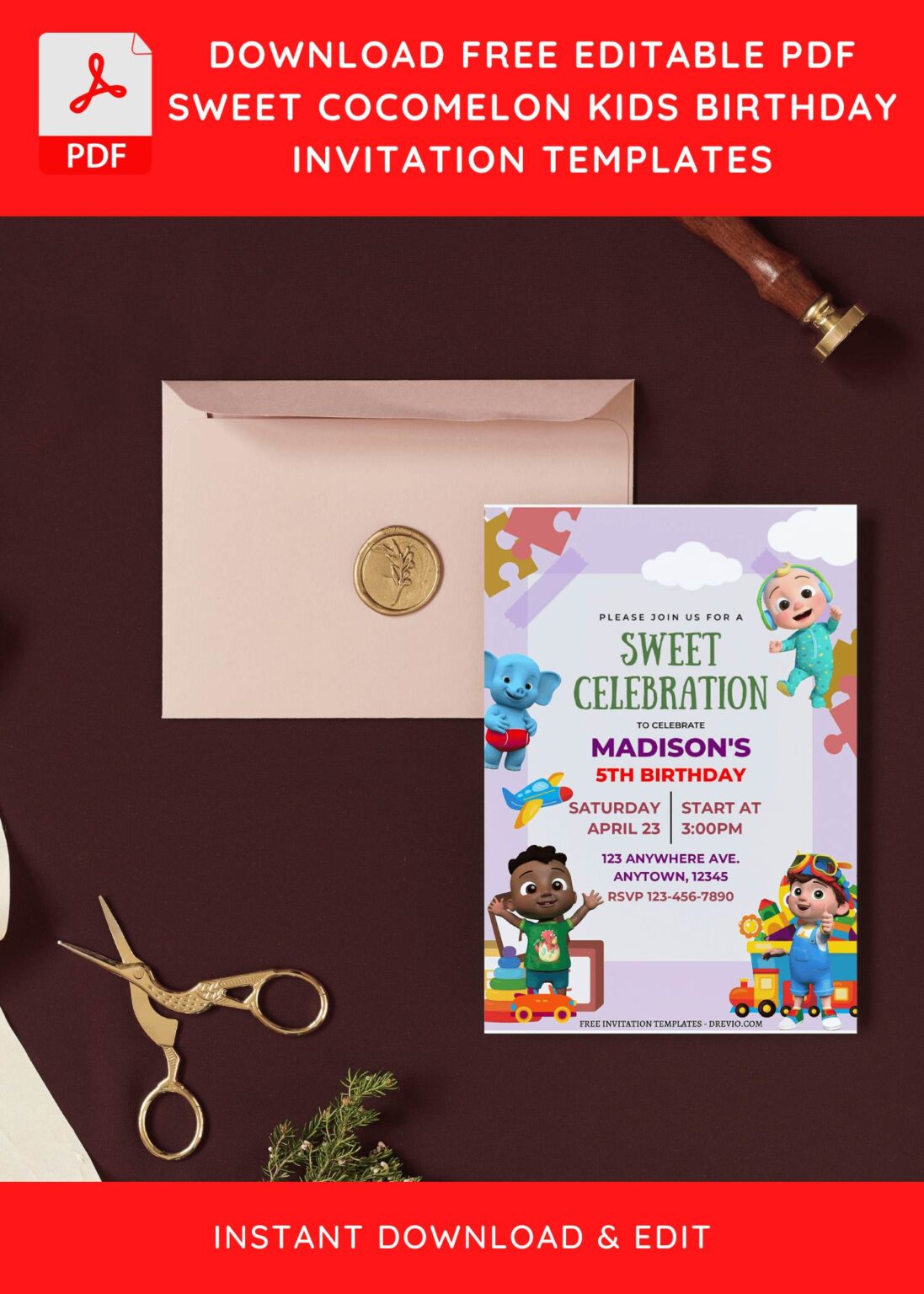 (Free Editable PDF) Nursery Cocomelon Birthday Invitation Templates