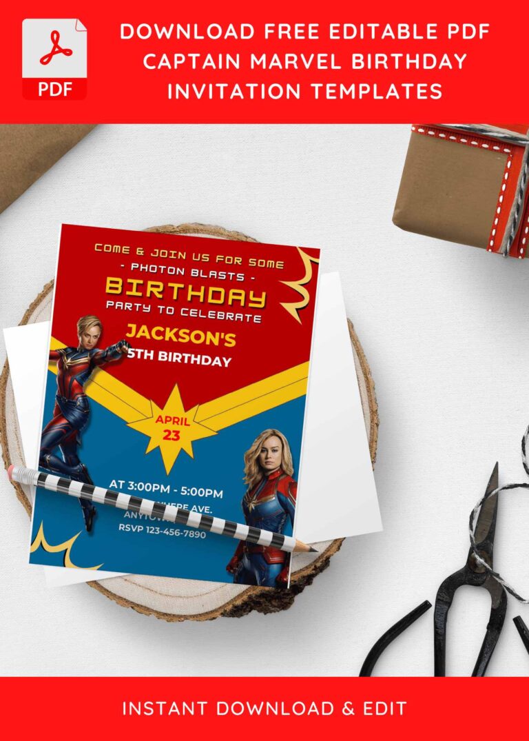 (Free Editable PDF) Captain Marvel Birthday Invitation Templates