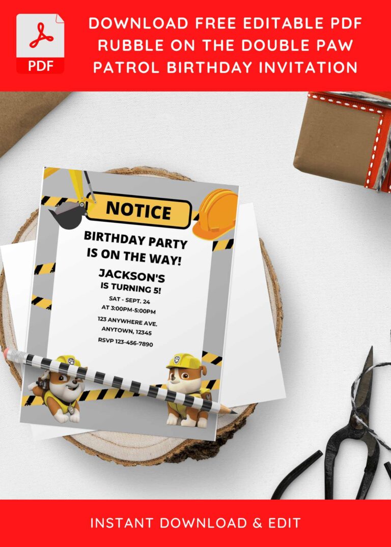 (Free Editable PDF) Rubble On The Double PAW Patrol Birthday Invitation ...