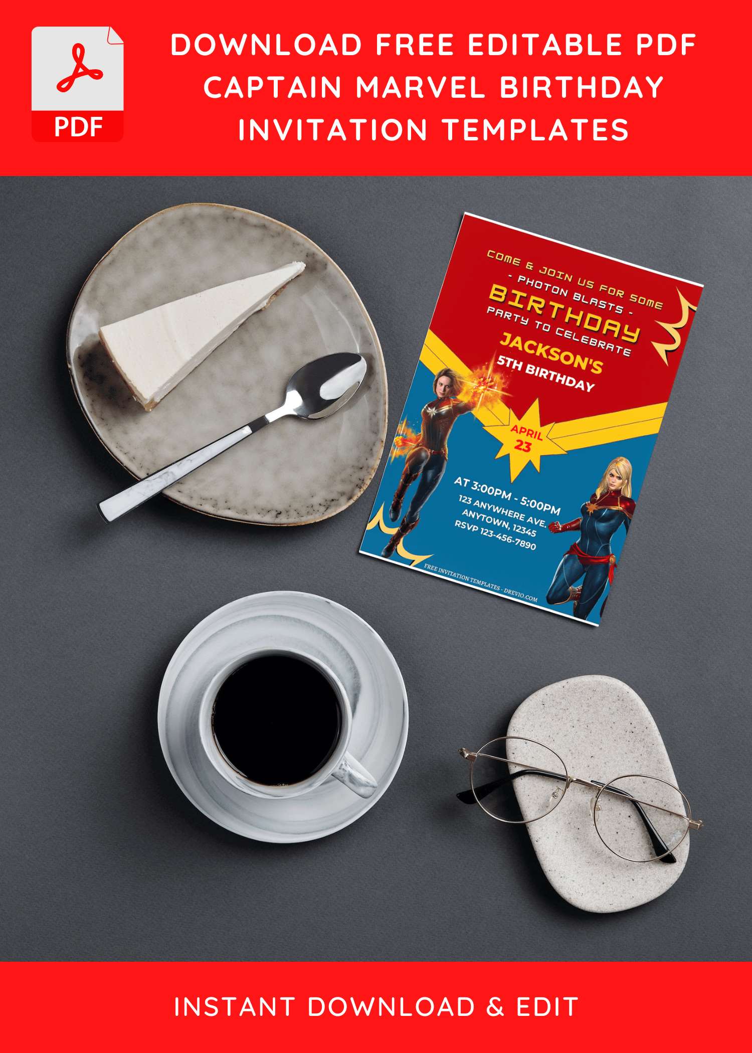 (Free Editable PDF) Captain Marvel Birthday Invitation Templates