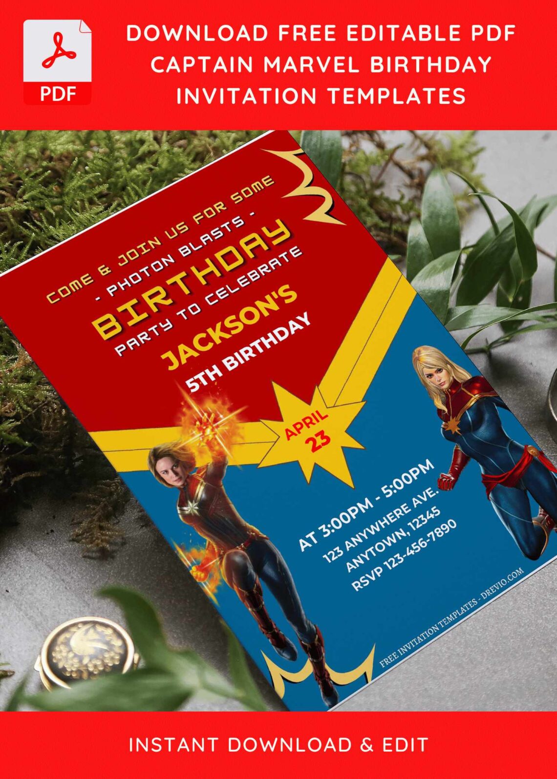 (Free Editable PDF) Captain Marvel Birthday Invitation Templates