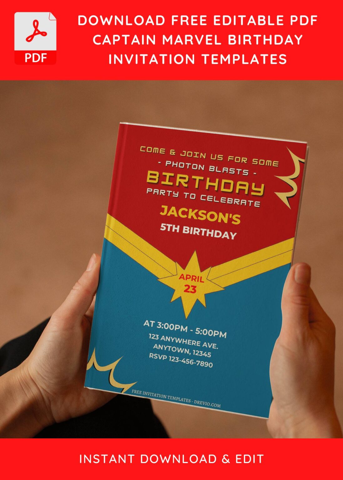 (Free Editable PDF) Captain Marvel Birthday Invitation Templates