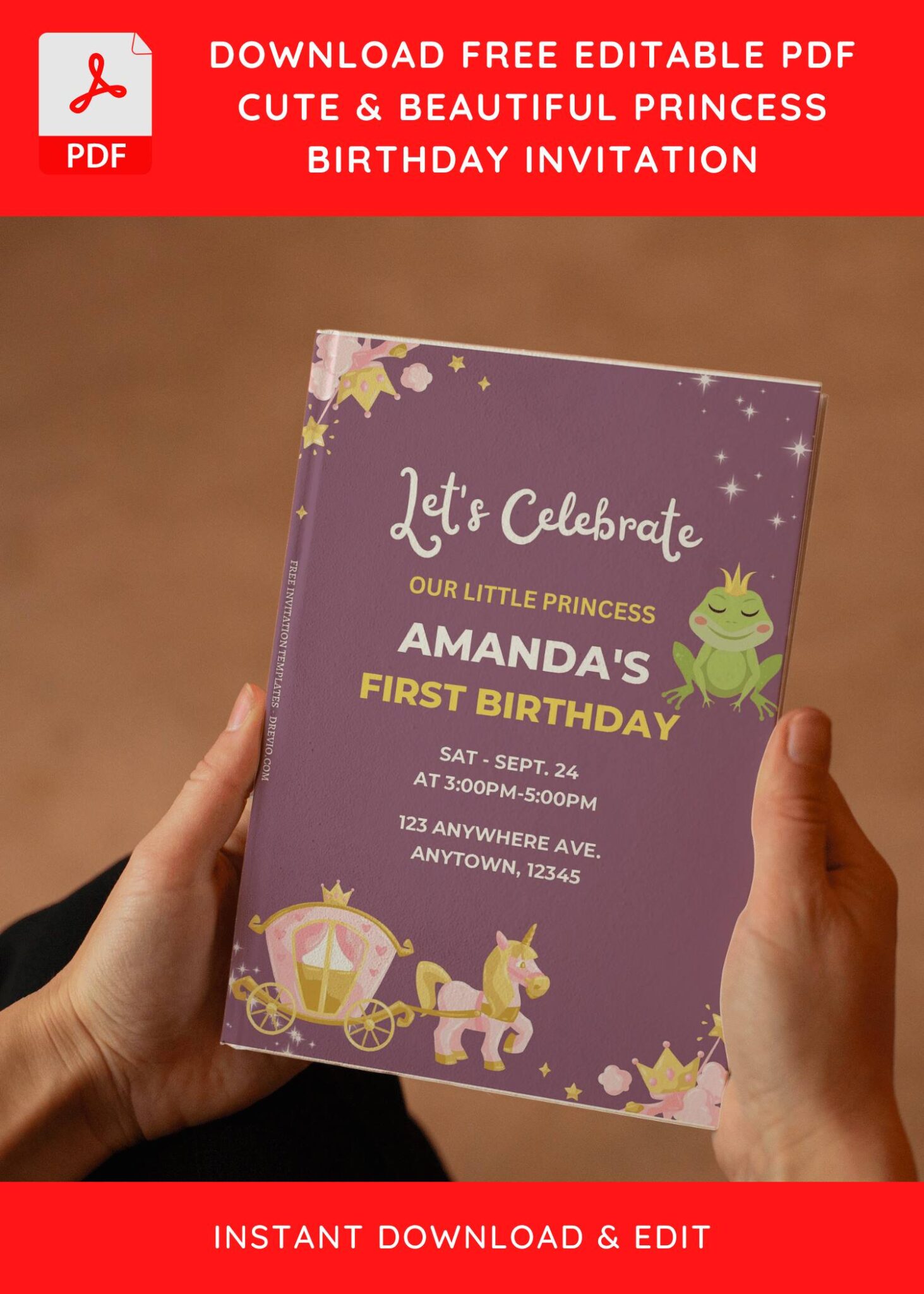 (Free Editable PDF) Pretty Pink Princess Themed Birthday Invitation ...