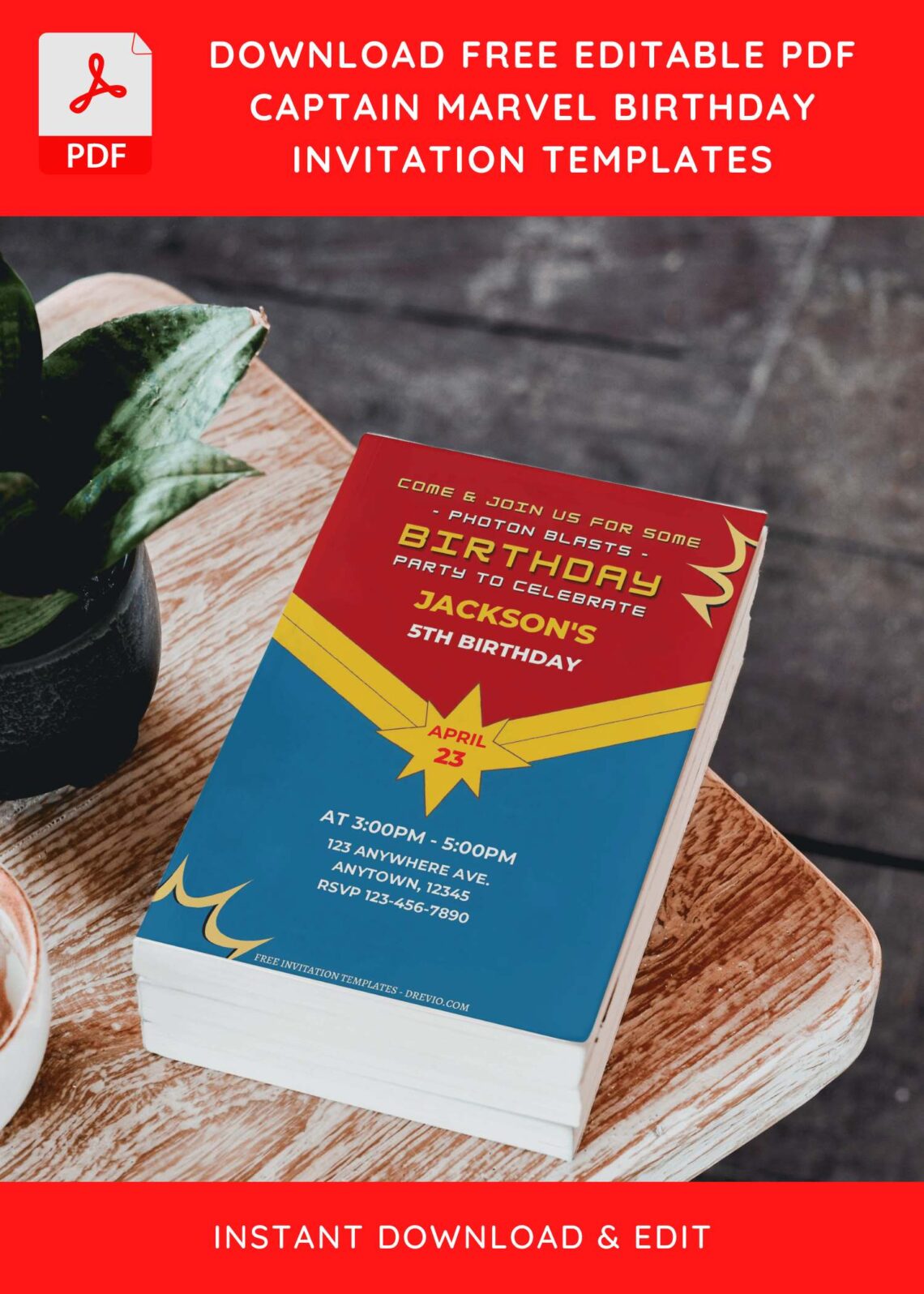 (Free Editable PDF) Captain Marvel Birthday Invitation Templates