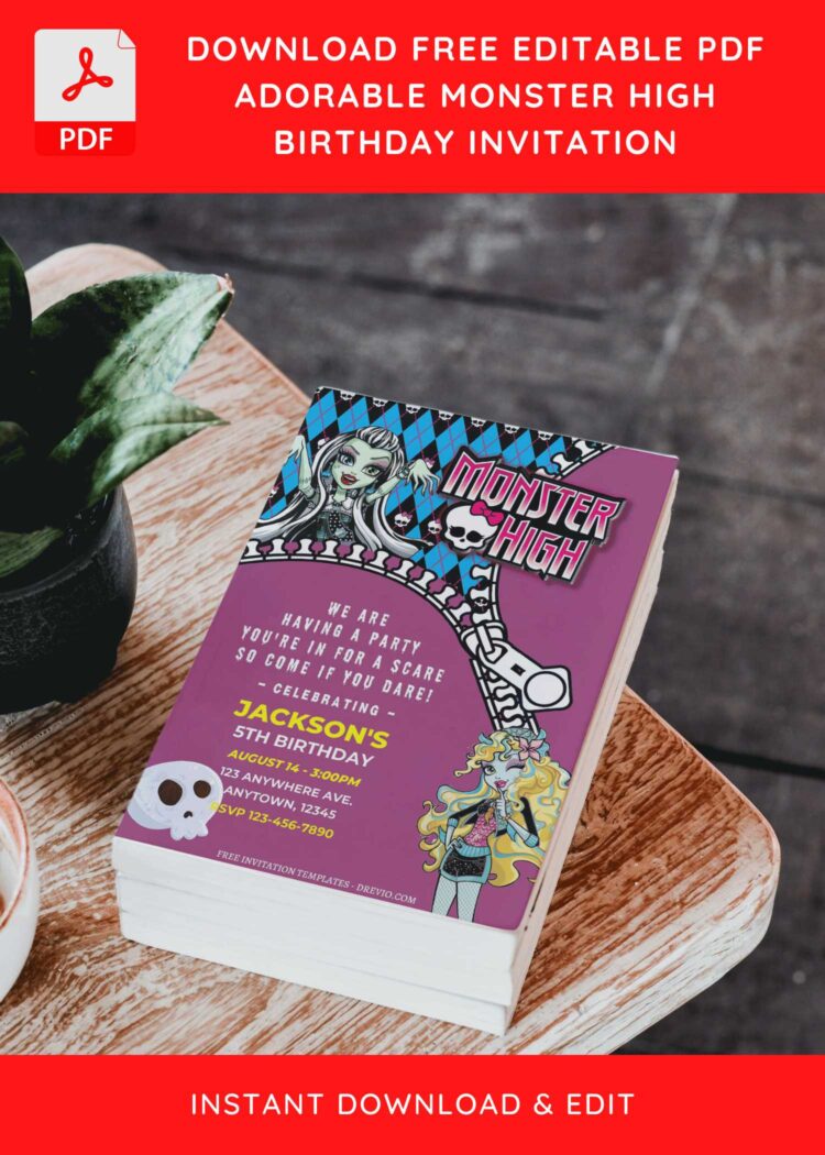 (Free Editable PDF) Cute & Chic Monster High Birthday Invitation Templates