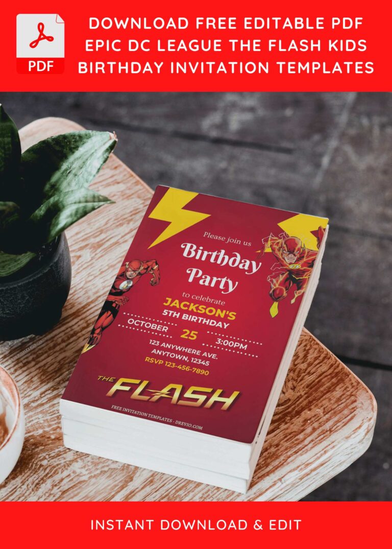 (Free Editable PDF) Scarlet Speedster The Flash Birthday Invitation ...