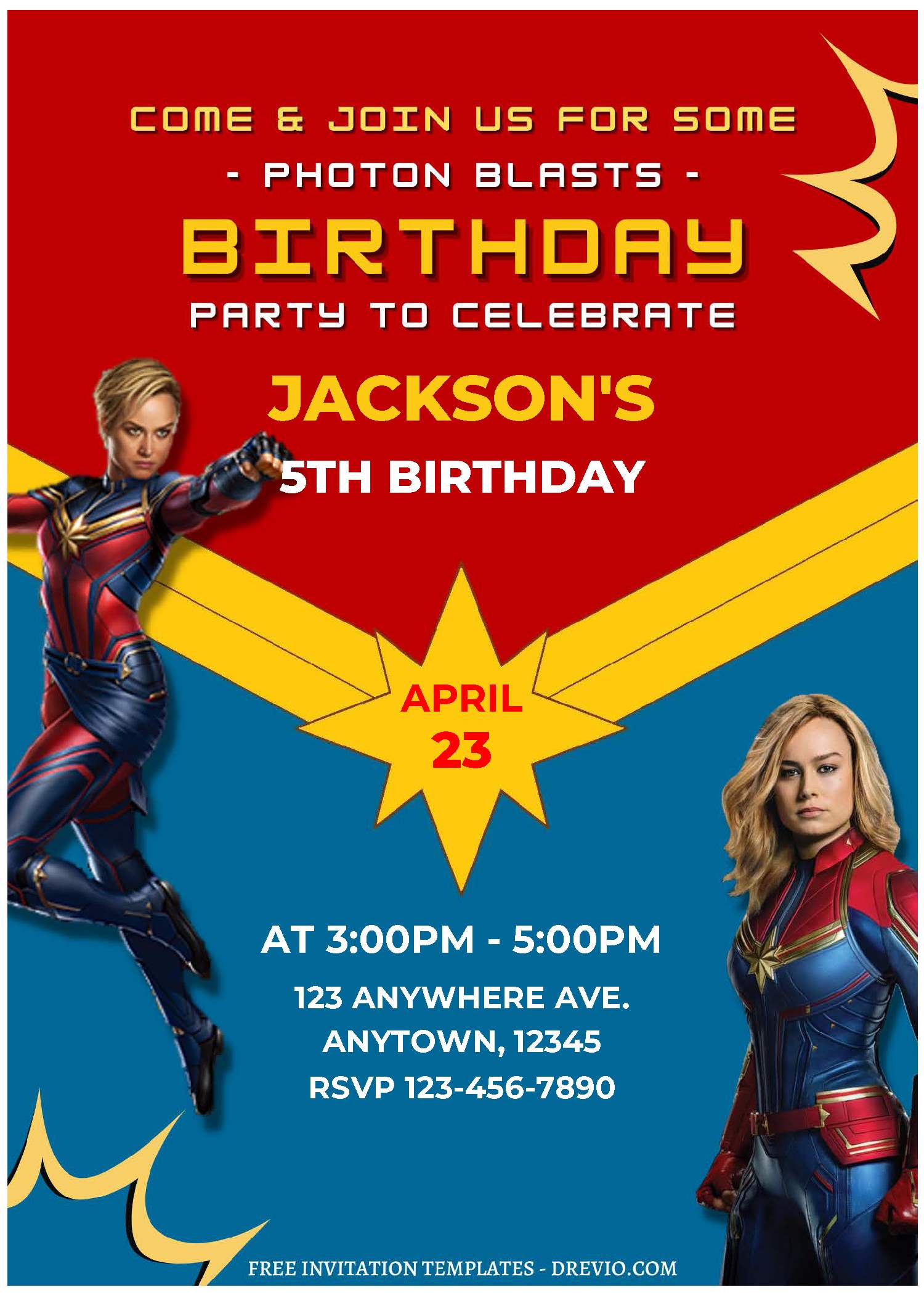 (Free Editable PDF) Captain Marvel Birthday Invitation Templates