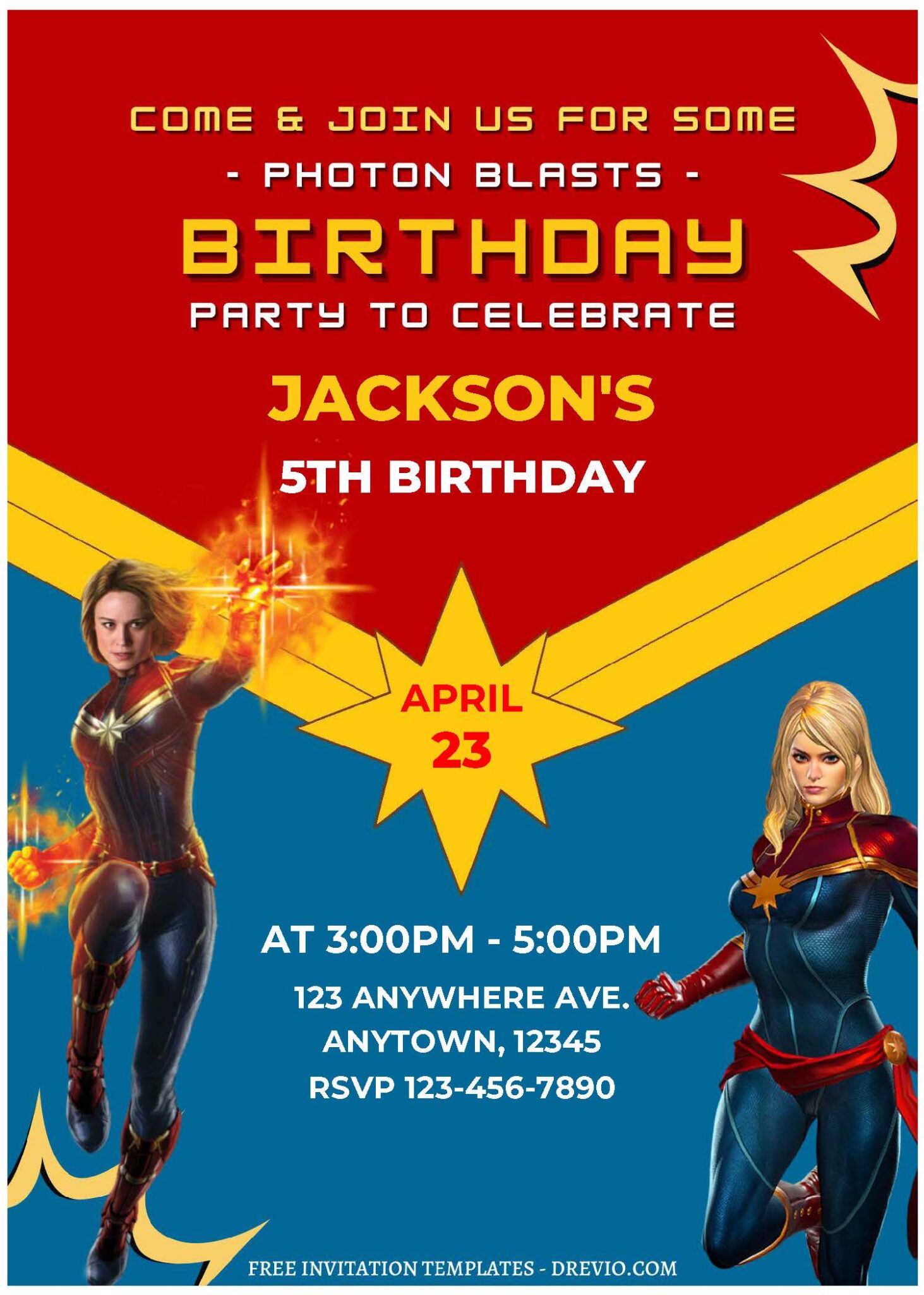 (Free Editable PDF) Captain Marvel Birthday Invitation Templates