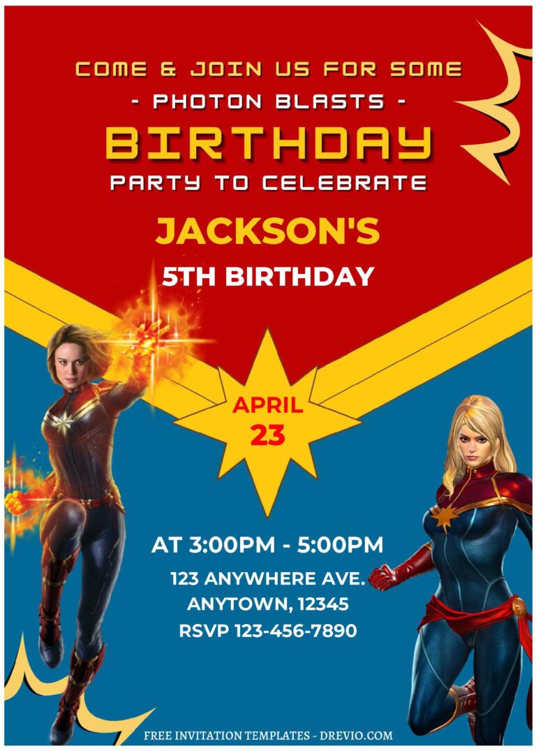 (Free Editable PDF) Captain Marvel Birthday Invitation Templates