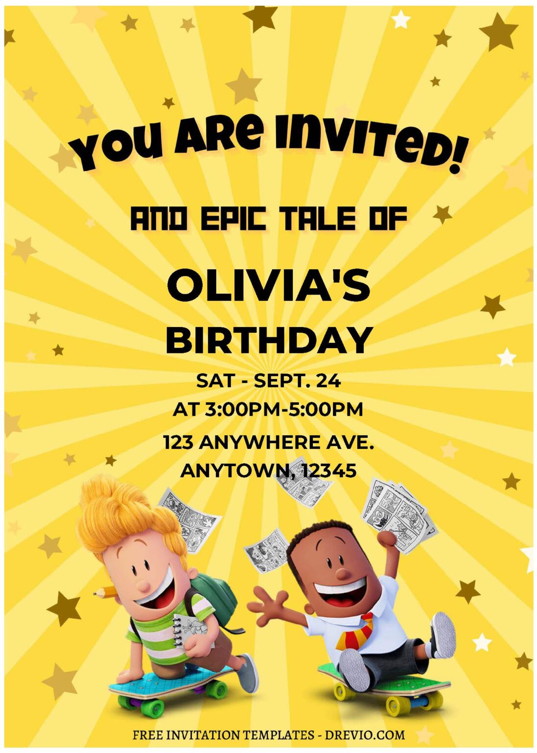 (Free Editable PDF) Colorful Captain Underpants Birthday Invitation ...