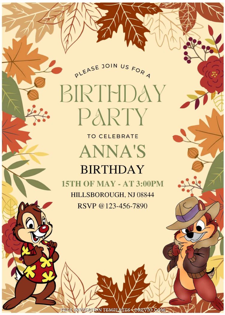 (Free Editable PDF) Chip & Dale Ready To Roll Birthday Invitation Templates