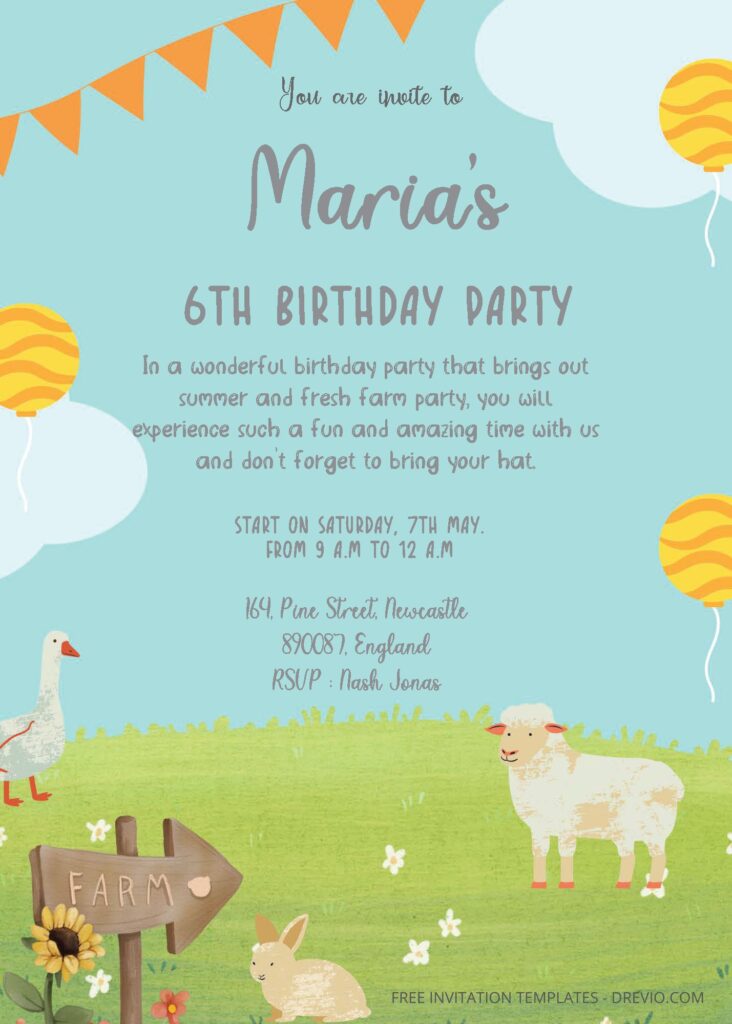 FREE Editable PDF - Sweet Farm Birthday Invitation Templates