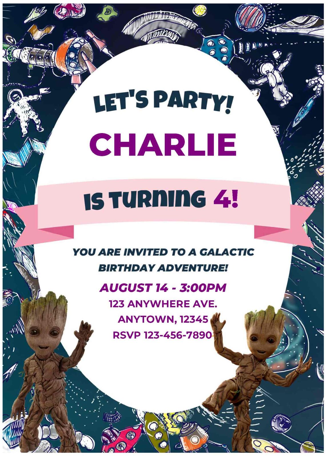 (Free Editable PDF) Outer Space Groot Birthday Invitation Templates