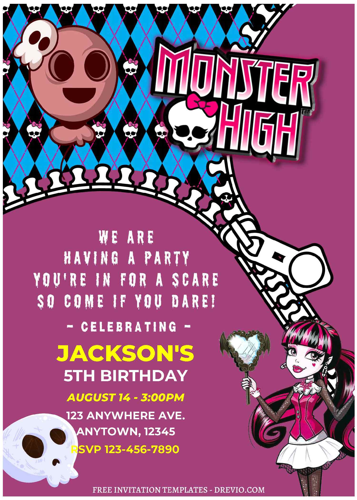 (Free Editable PDF) Cute & Chic Monster High Birthday Invitation Templates