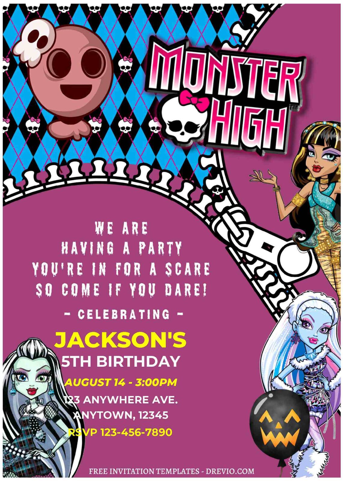 (Free Editable PDF) Cute & Chic Monster High Birthday Invitation Templates