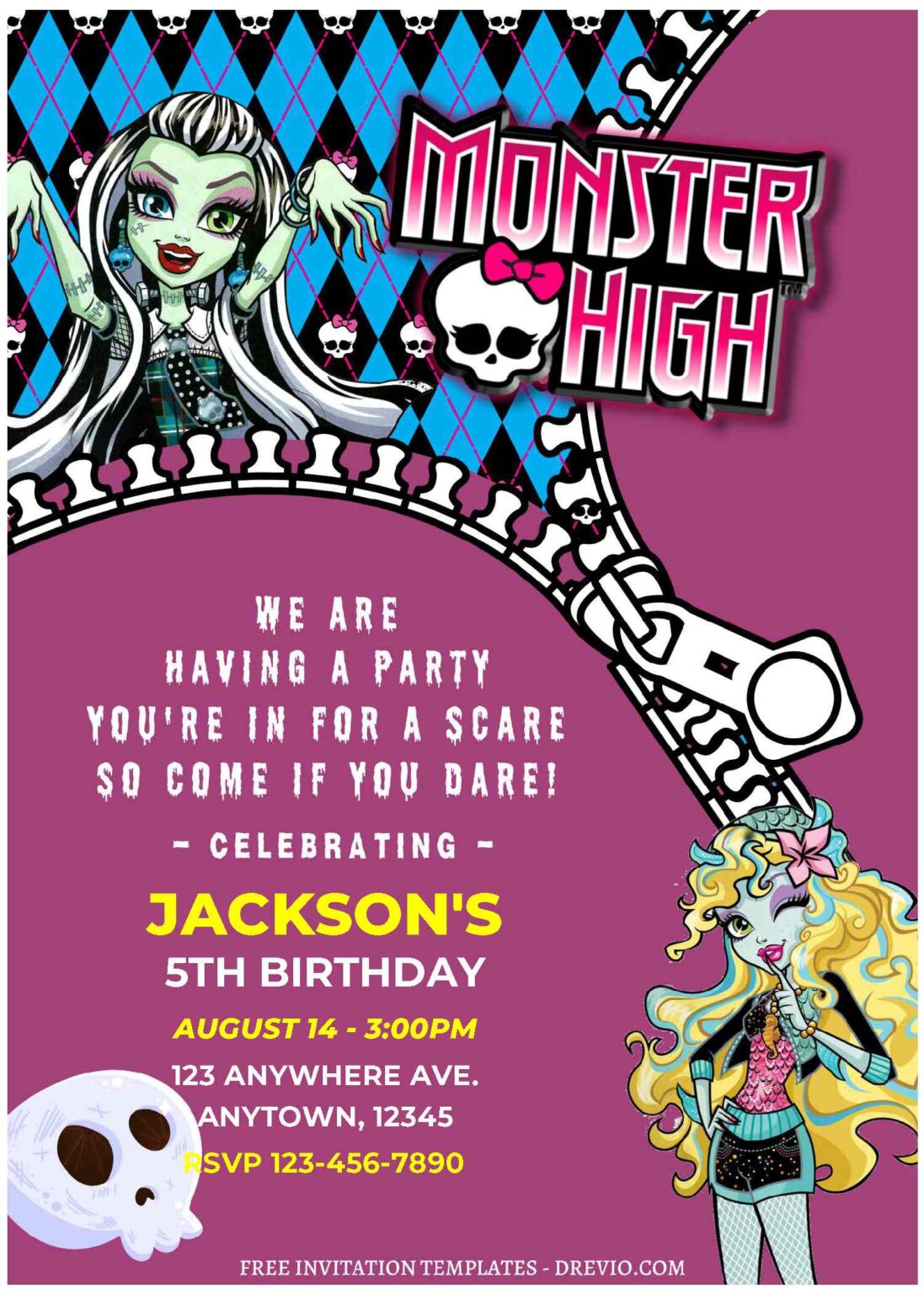 (Free Editable PDF) Cute & Chic Monster High Birthday Invitation Templates