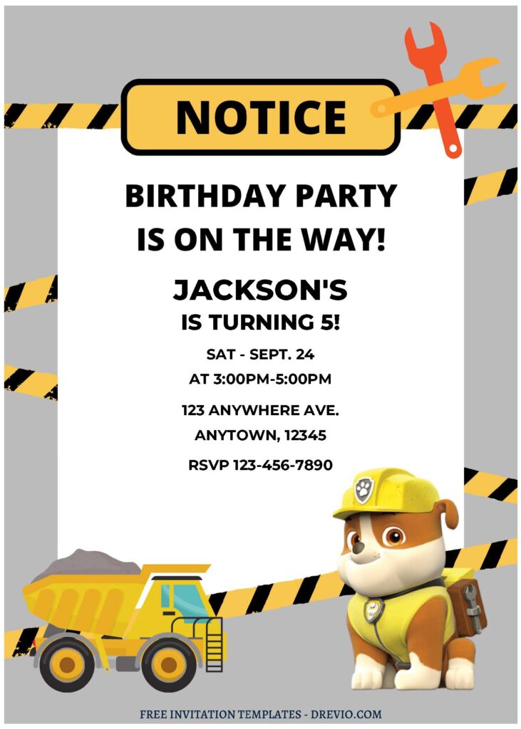 (Free Editable PDF) Rubble On The Double PAW Patrol Birthday Invitation ...