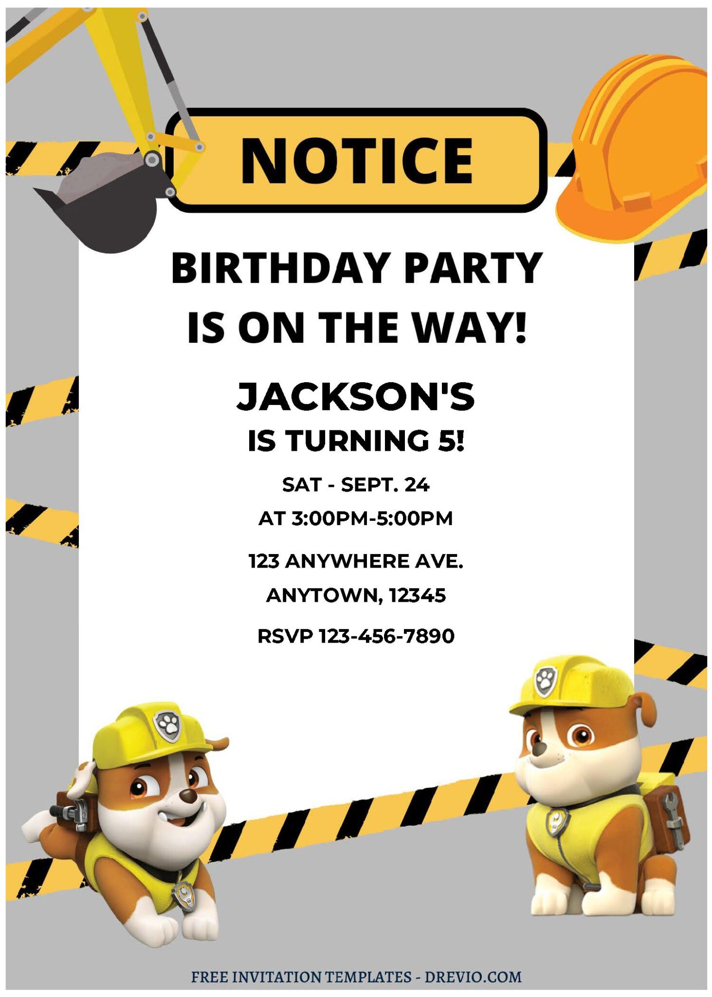 (Free Editable PDF) Rubble On The Double PAW Patrol Birthday Invitation ...