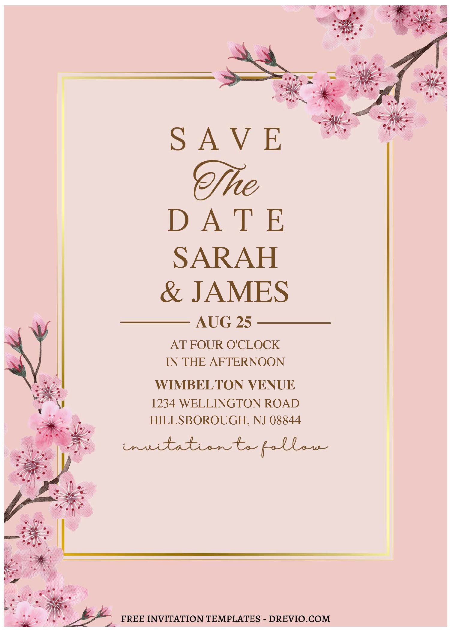 (Free Editable PDF) Charming Pastel Sakura Wedding Invitation Templates