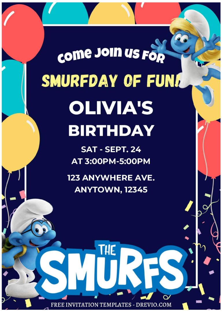 (Free Editable PDF) Cheerful Smurfs Birthday Invitation Templates