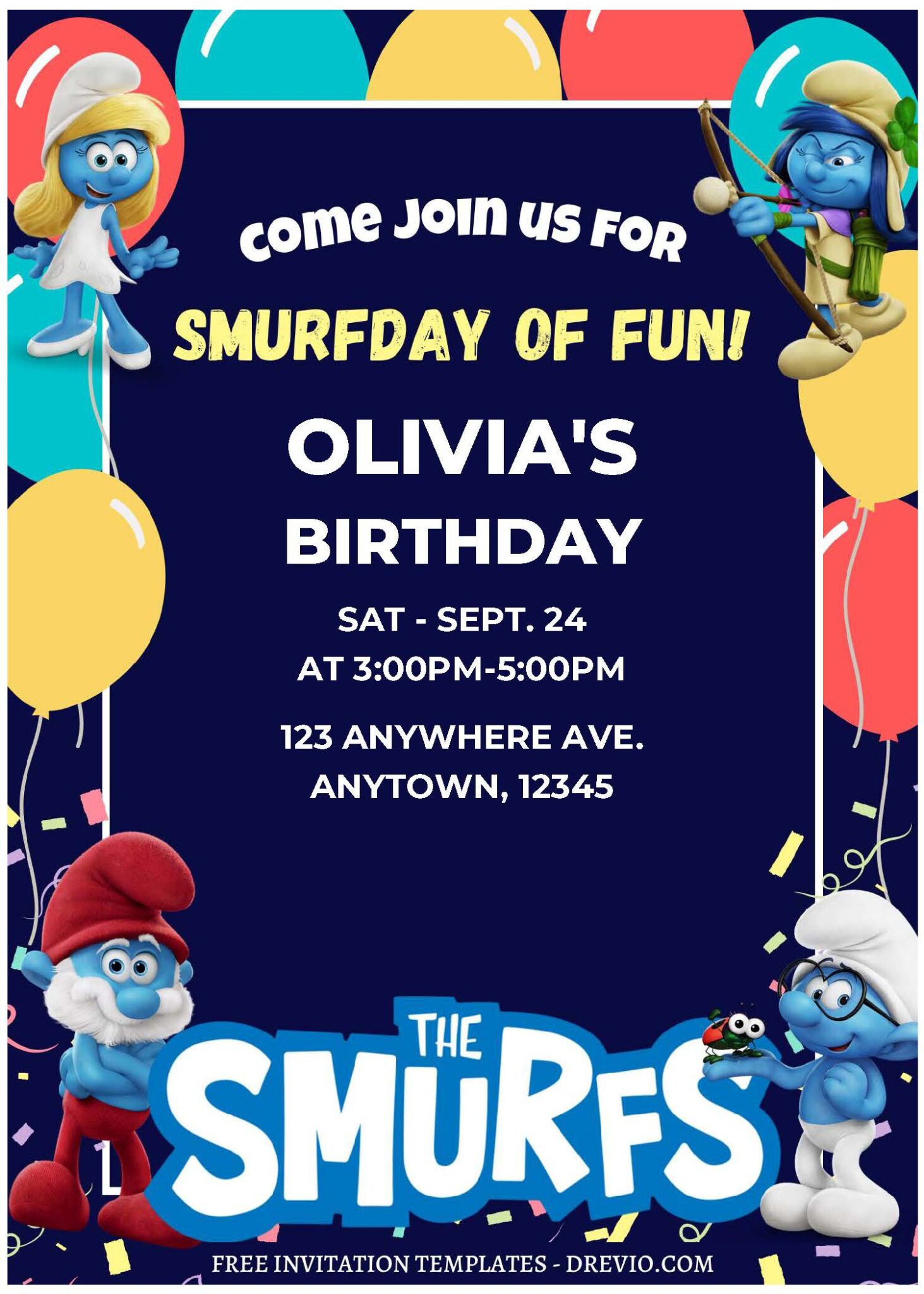 (Free Editable PDF) Cheerful Smurfs Birthday Invitation Templates