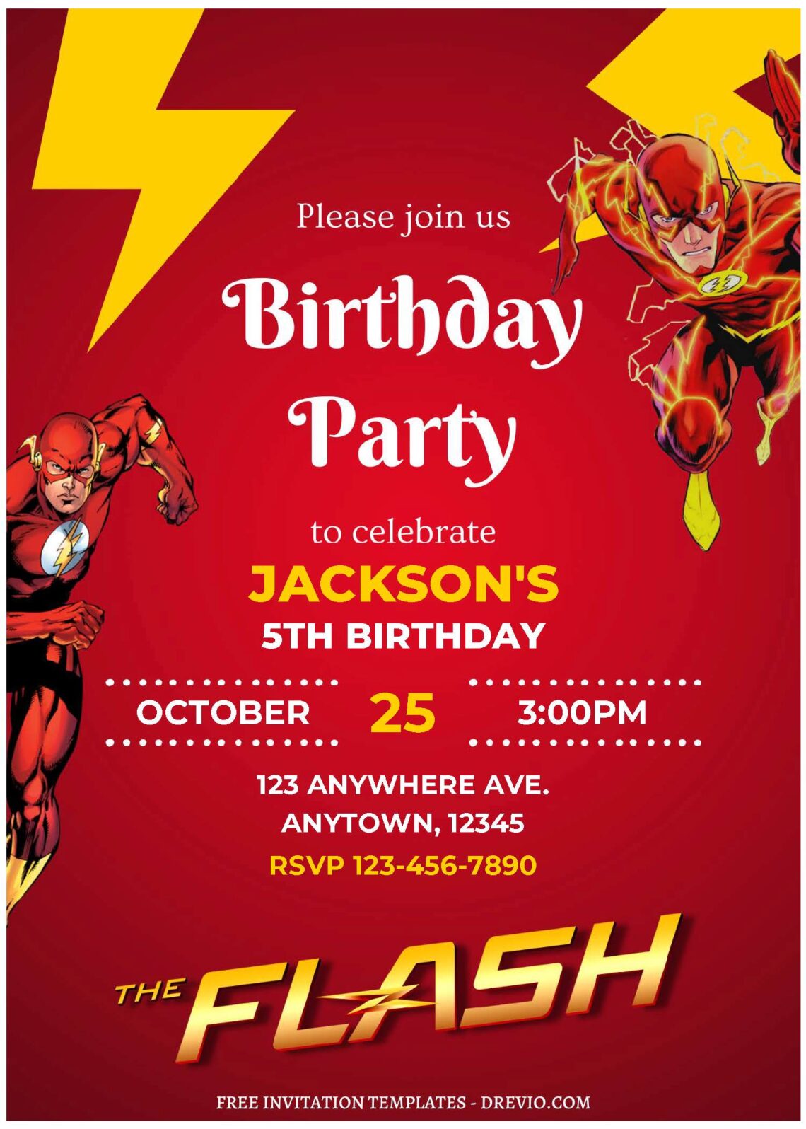 (Free Editable PDF) Scarlet Speedster The Flash Birthday Invitation ...