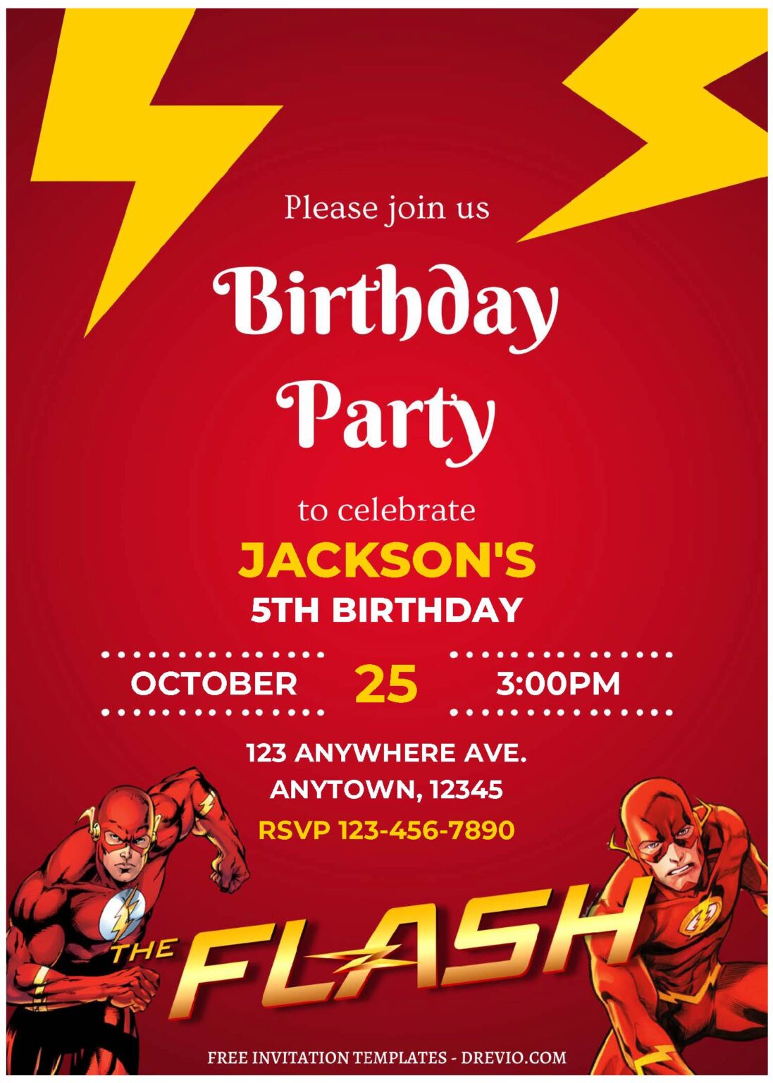 (Free Editable PDF) Scarlet Speedster The Flash Birthday Invitation ...