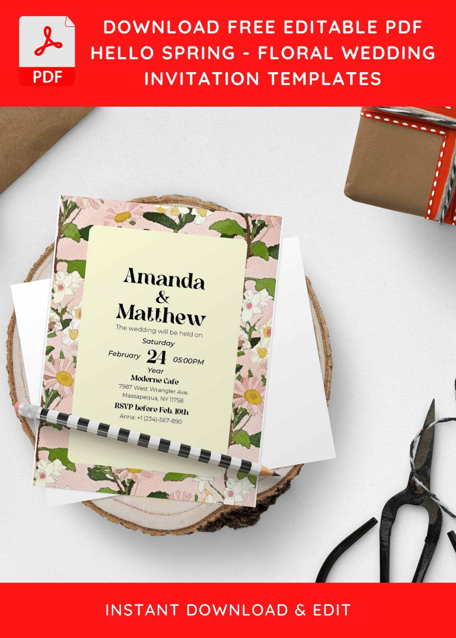 (Free Editable PDF) Hello Spring Floral Wedding Invitation Templates