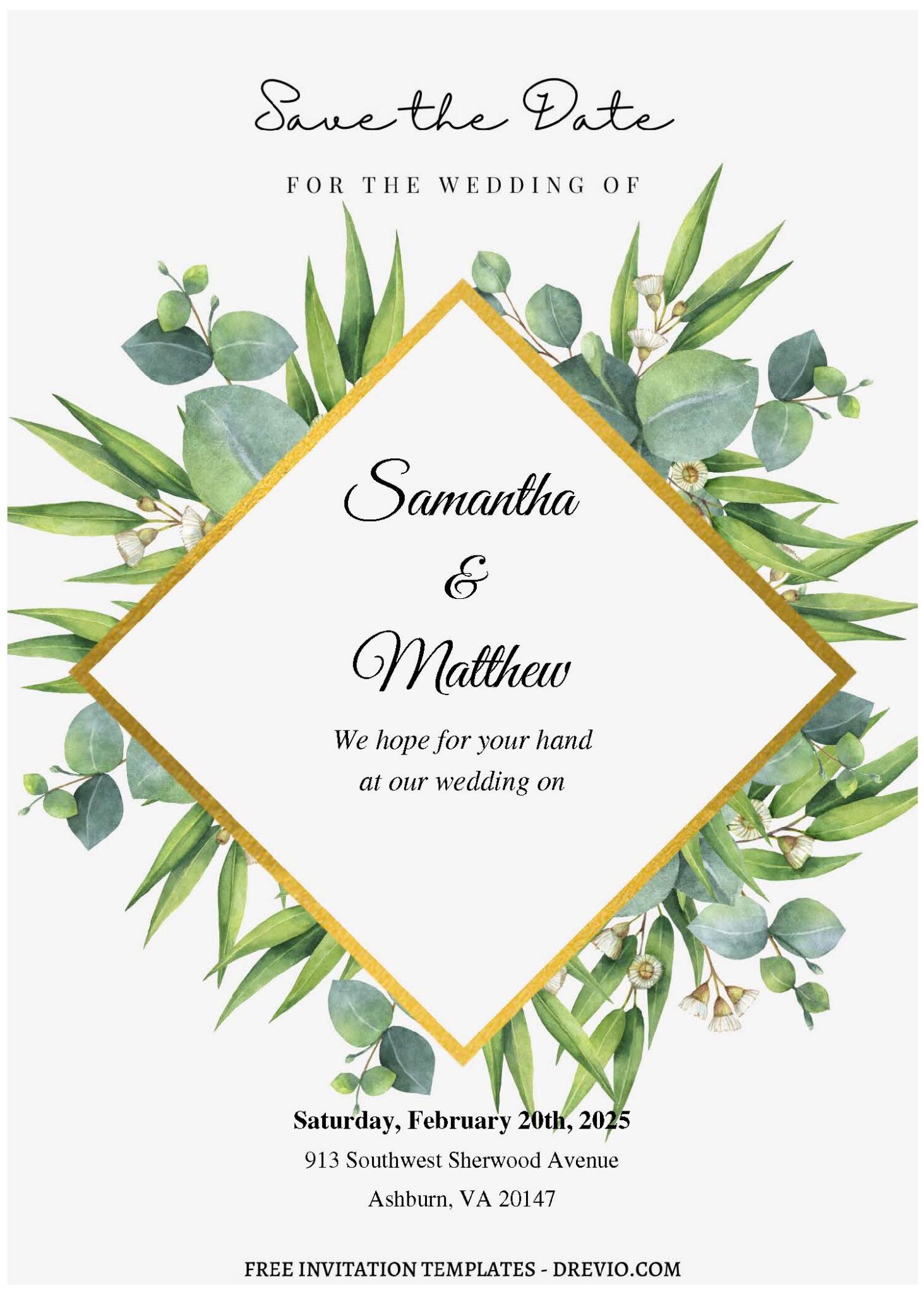 (Free Editable PDF) Watercolor Greenery Wreath Wedding Invitation Templates