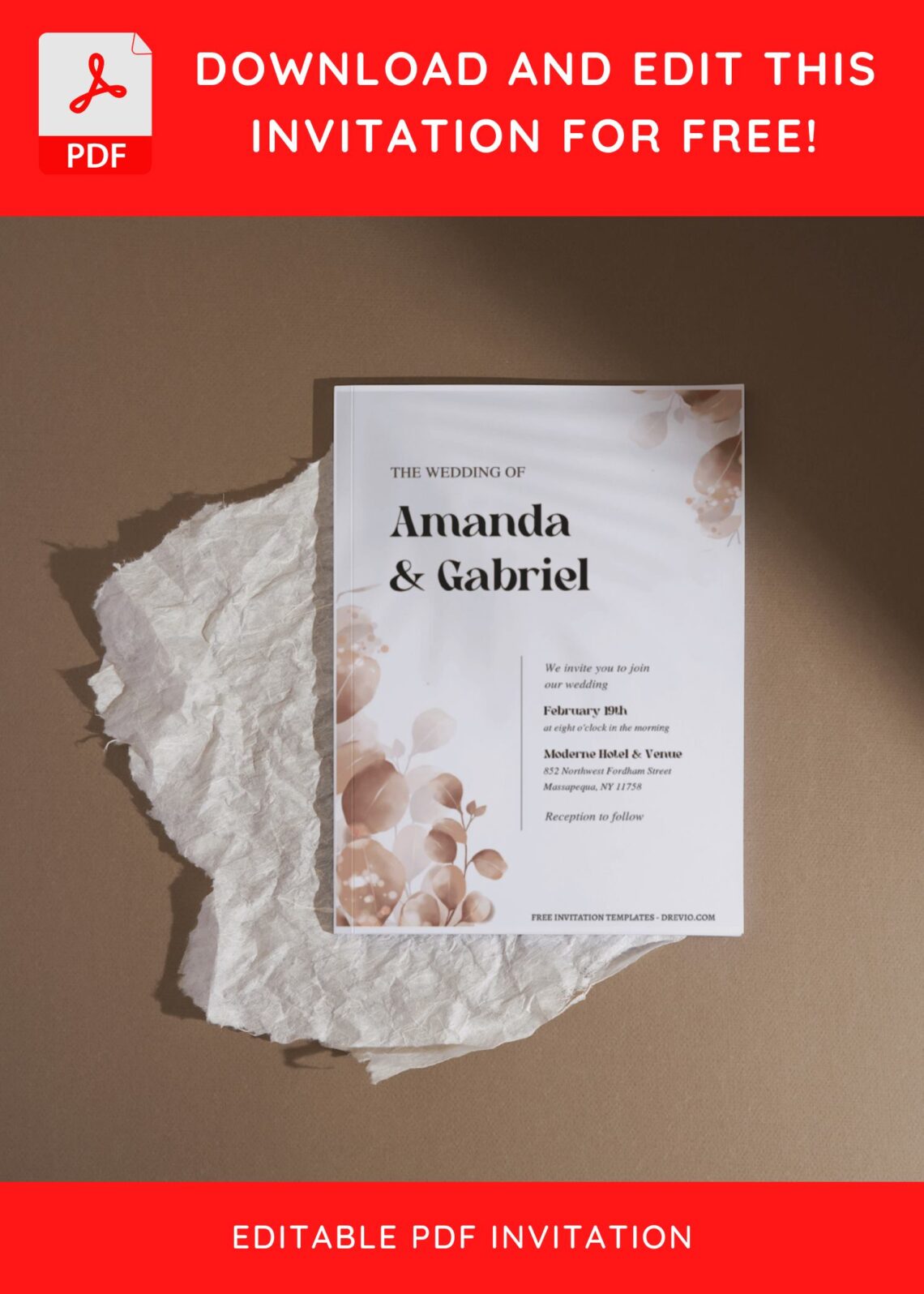 (Free Editable PDF) Effortless Beauty Wedding Invitation Templates