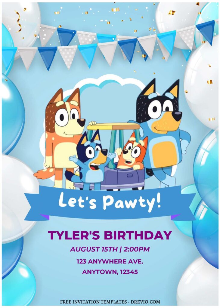 (Free Editable PDF) Bluey's Adventure Birthday Invitation Templates