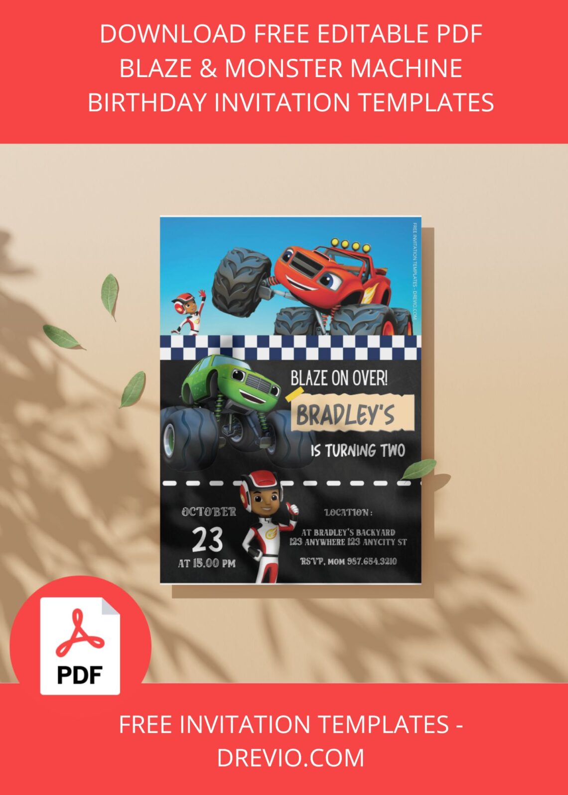 Free Editable PDF - Blaze & Monster Machines Birthday Invitation Templates