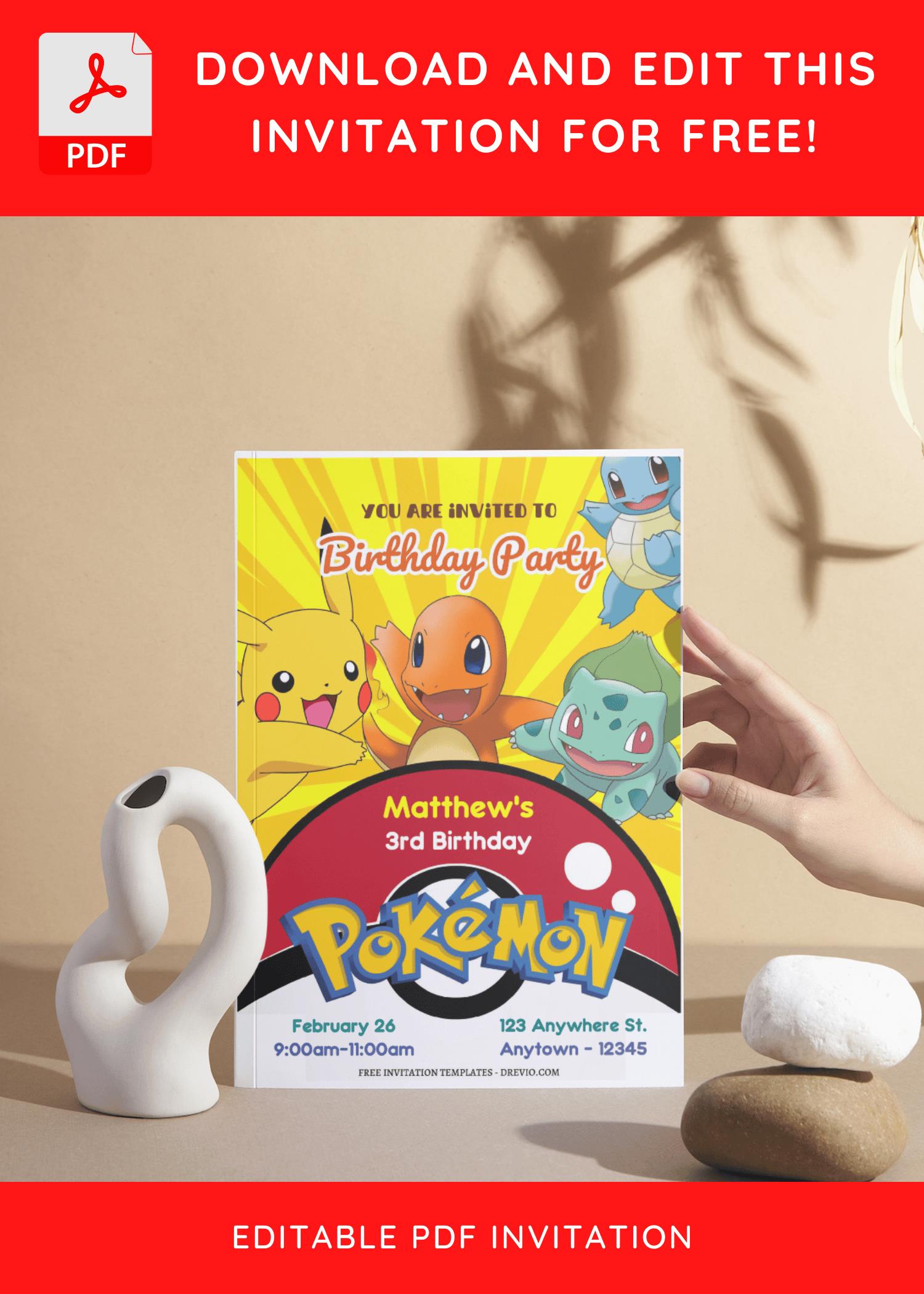 (Free Editable PDF) Get Ready To Evolve Pokemon Birthday Invitation ...