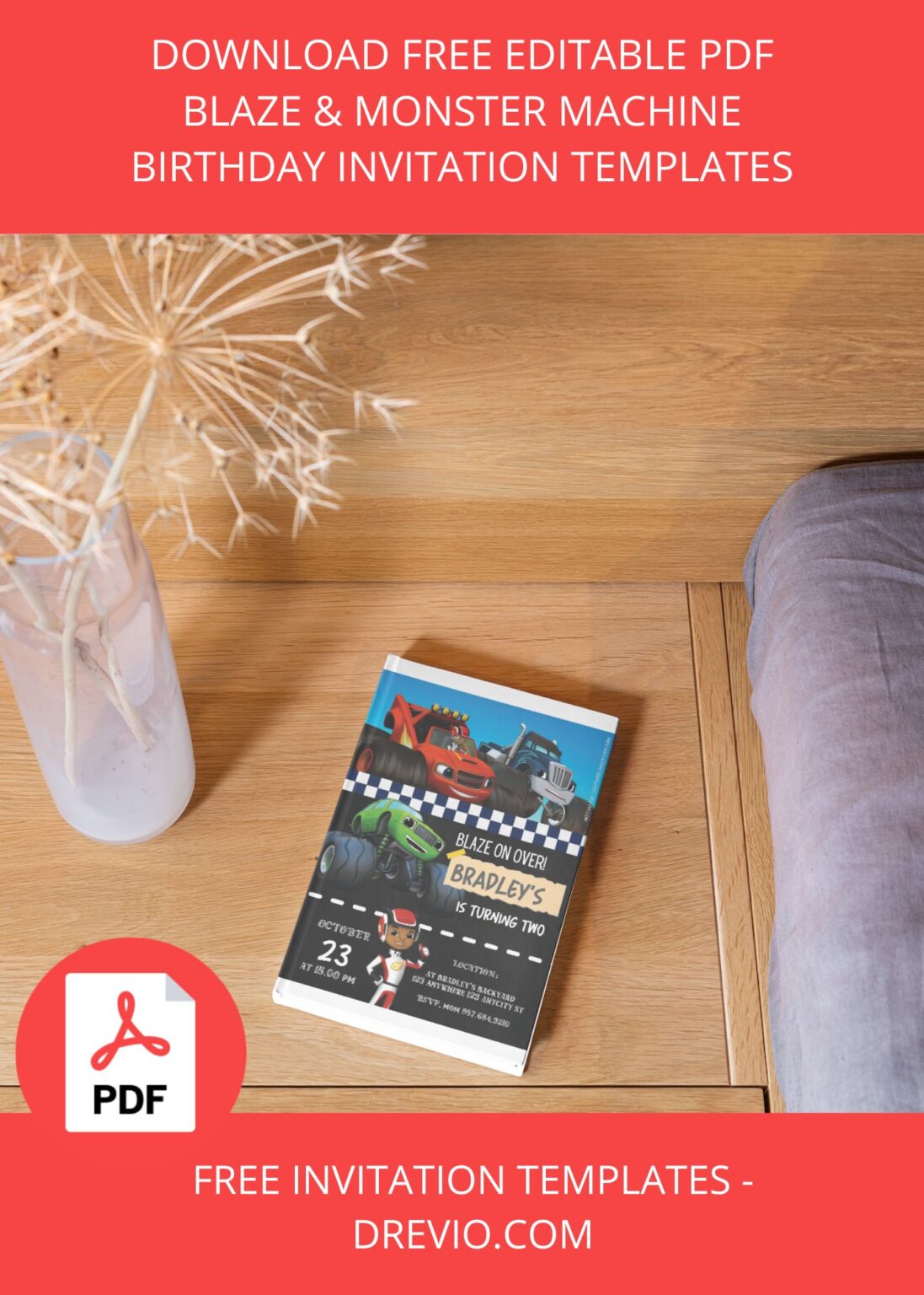 Free Editable PDF - Blaze & Monster Machines Birthday Invitation Templates