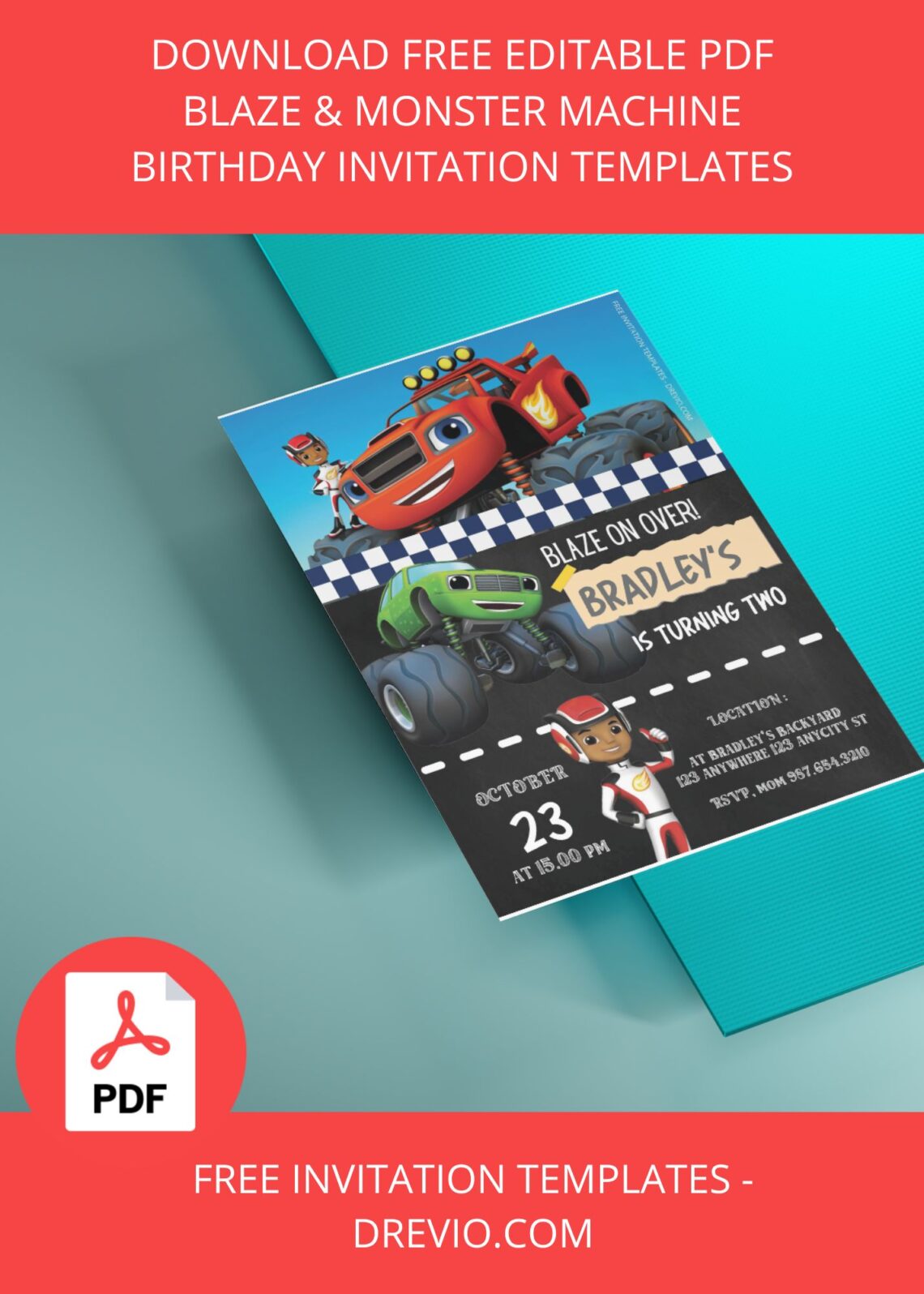 Free Editable PDF - Blaze & Monster Machines Birthday Invitation Templates