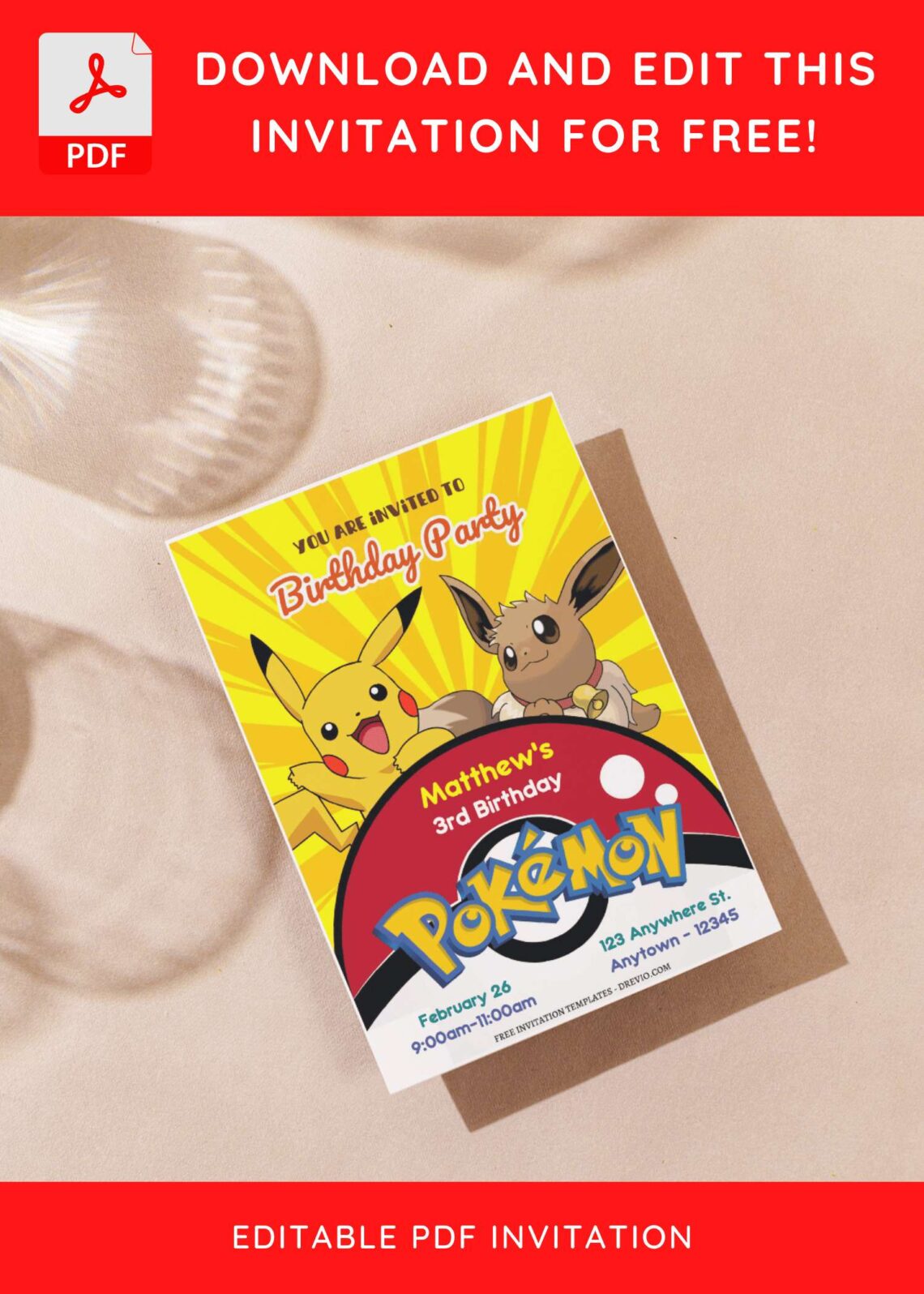 (Free Editable PDF) Get Ready To Evolve Pokemon Birthday Invitation ...
