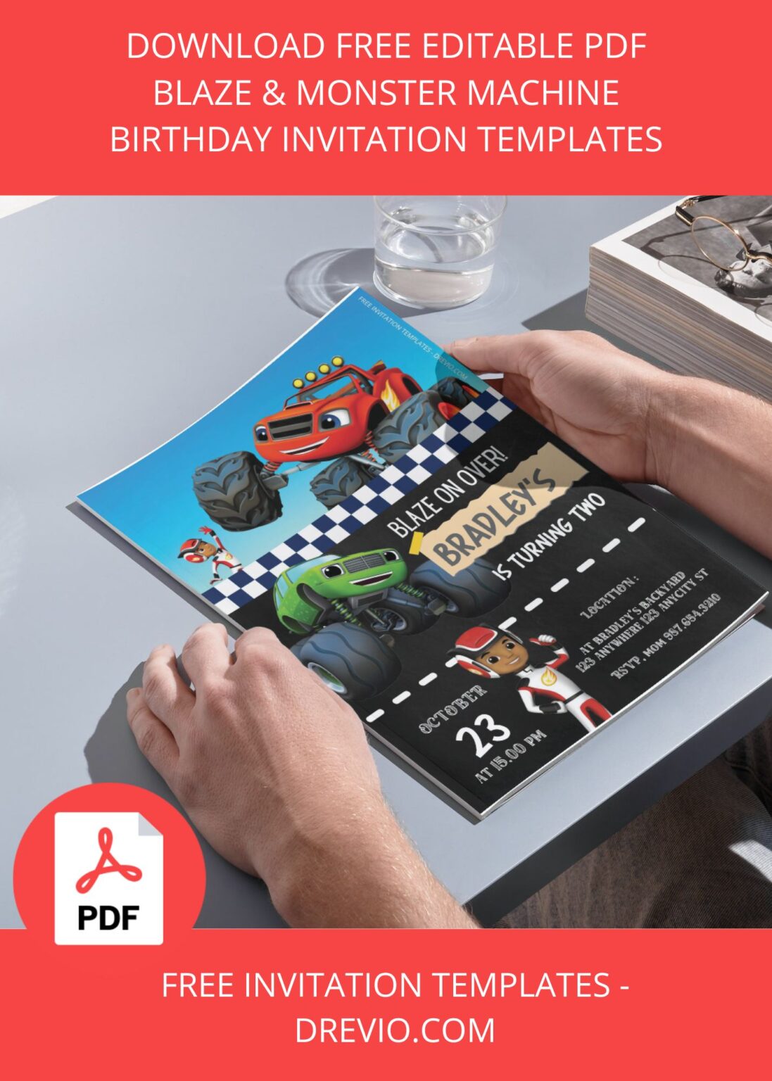 Free Editable PDF - Blaze & Monster Machines Birthday Invitation Templates