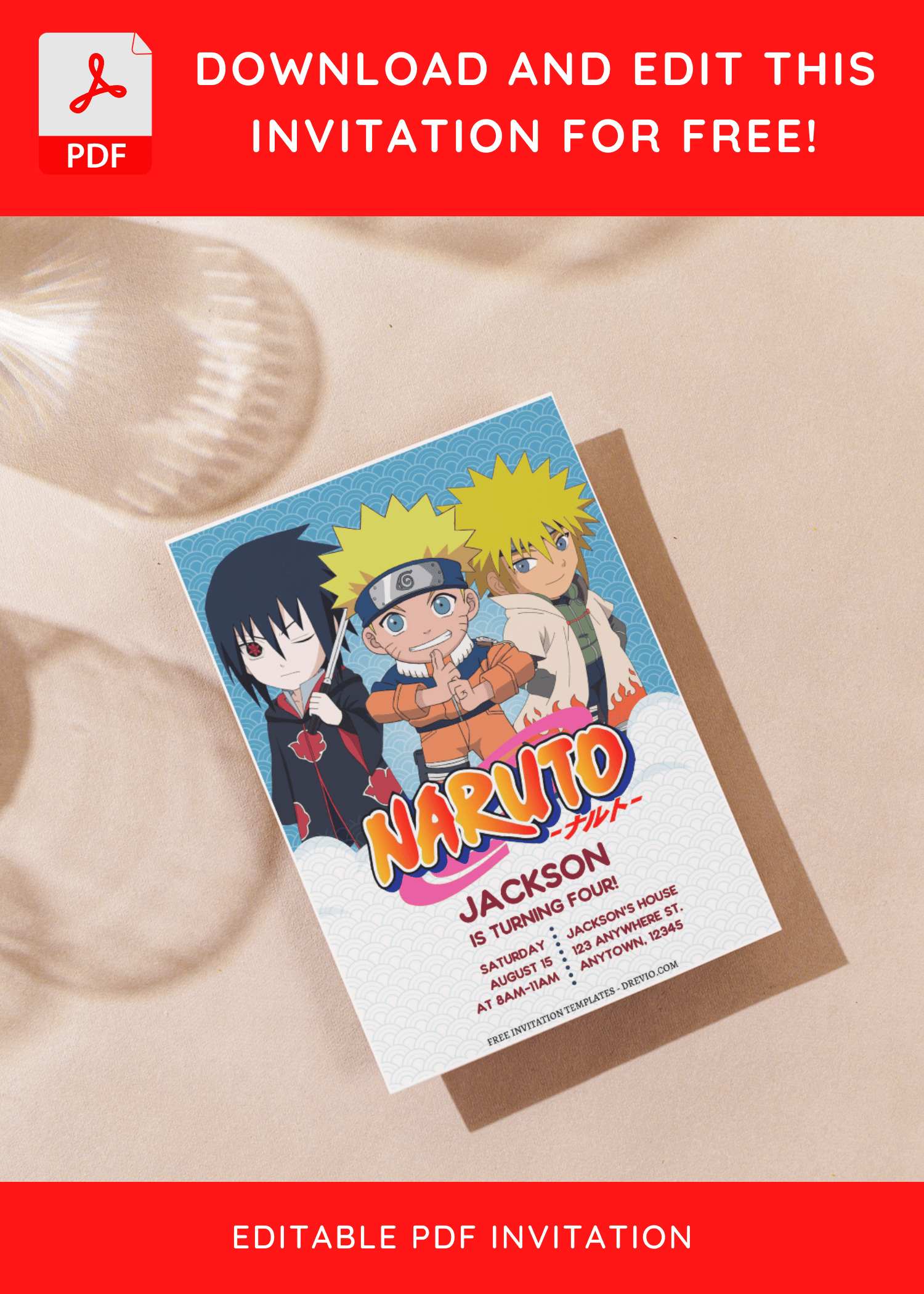 (Free Editable PDF) Epic Ninja Party Naruto Birthday Invitation Templates