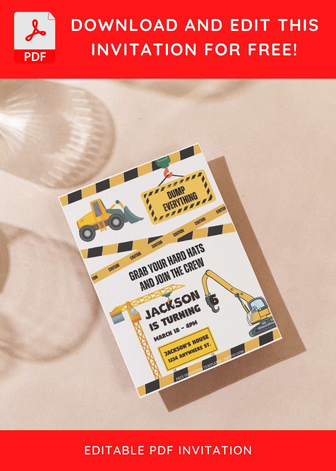 (Free Editable PDF) Construction Birthday Invitation Templates For Kids