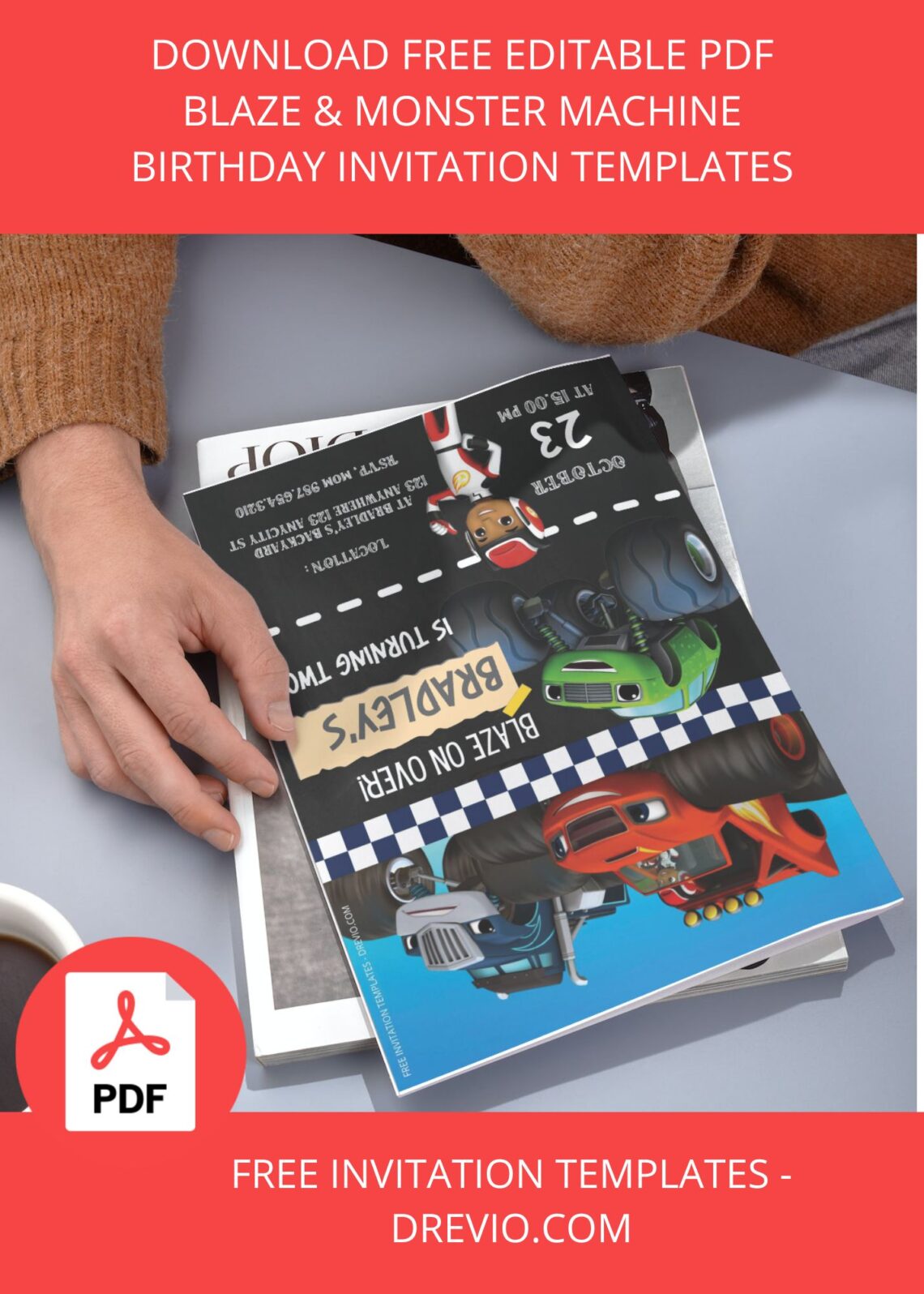 Free Editable PDF - Blaze & Monster Machines Birthday Invitation Templates